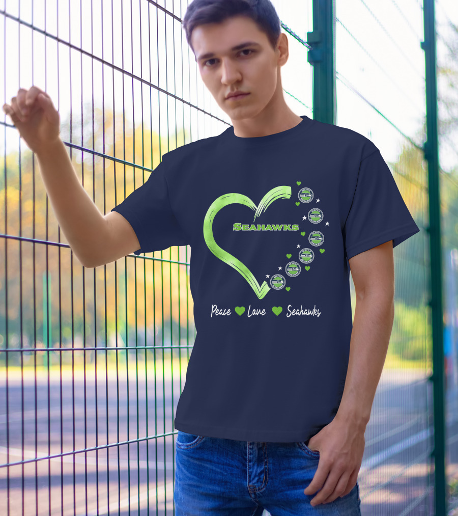 Peace Love Seahawks Seattle Seahawks Hearts T-Shirt