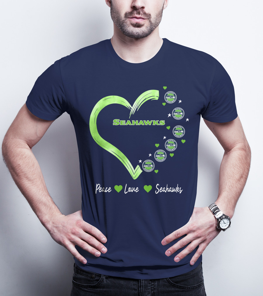 Peace Love Seahawks Seattle Seahawks Hearts T-Shirt