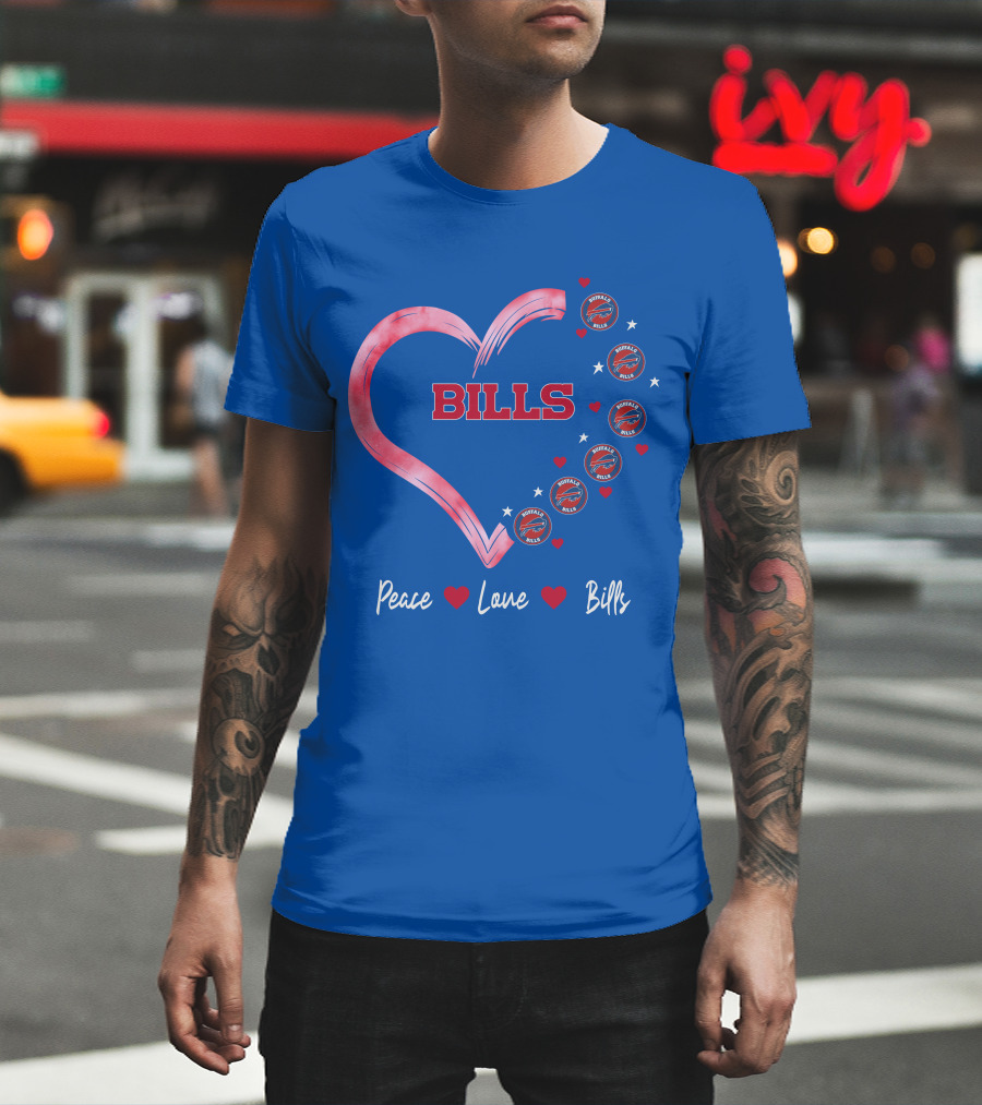 Peace Love Bills Heart Logo Buffalo Bills T-Shirt