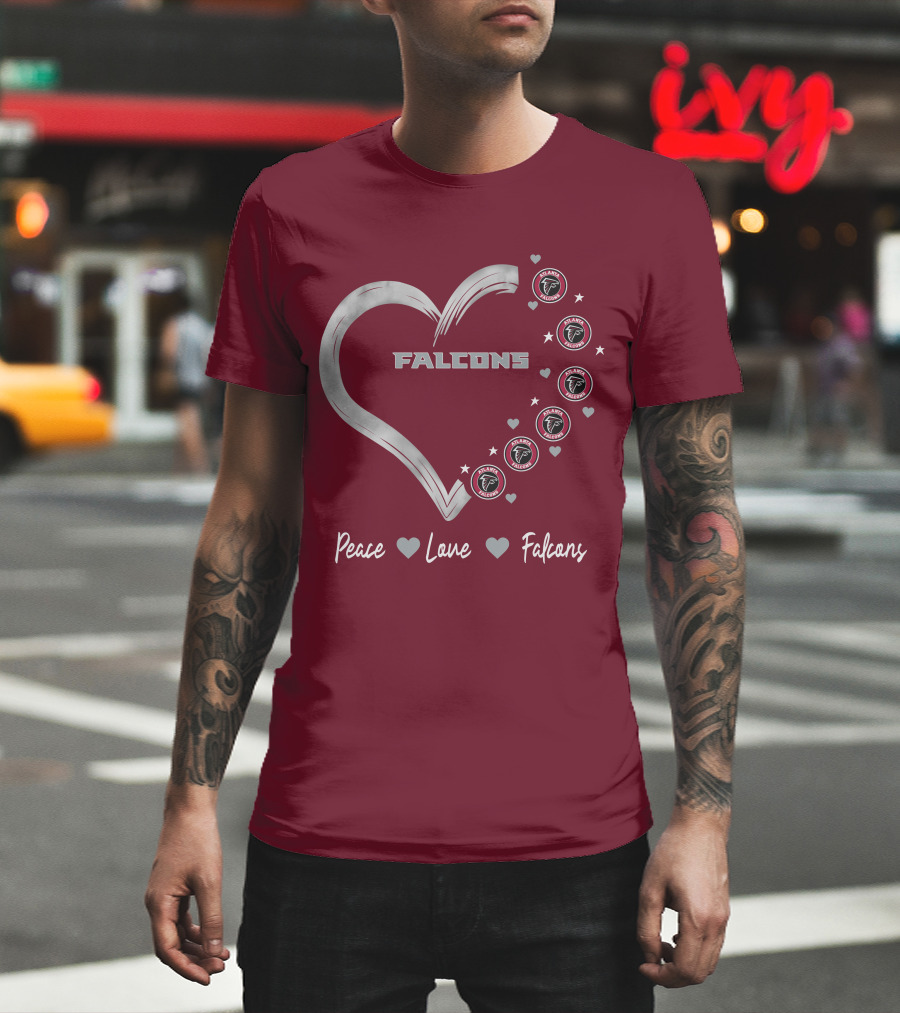Peace Love Falcons Heart With Atlanta Falcons T-Shirt