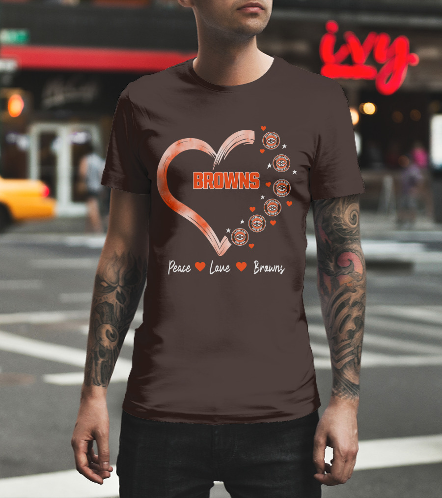 Peace Love Heart Browns Cleveland Browns T-Shirt
