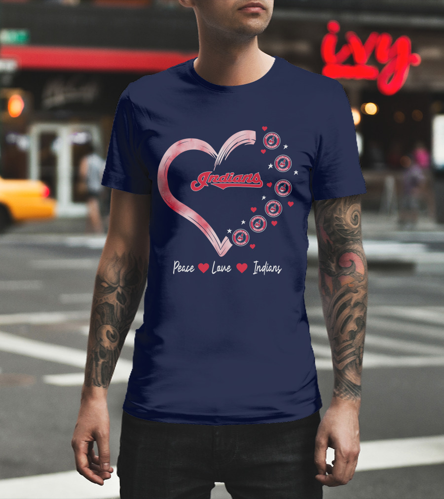 Peace Love Indians Heart Cleveland Indians T-Shirt