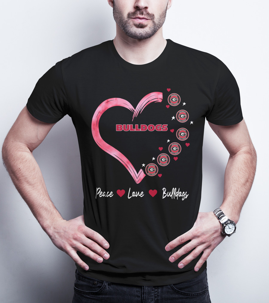 Peace Love Bulldogs Georgia Bulldogs Heart T-Shirt