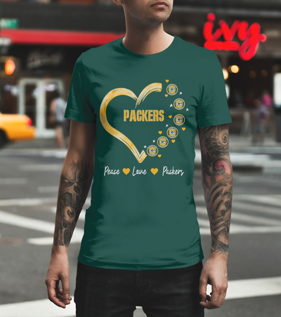 Peace Love Packers Green Bay Packers Heart T-Shirt