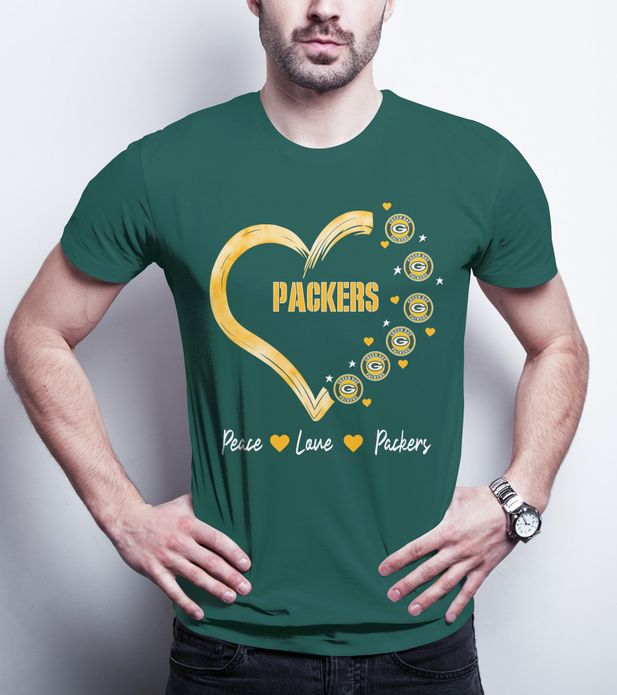 Peace Love Packers Green Bay Packers Heart T-Shirt