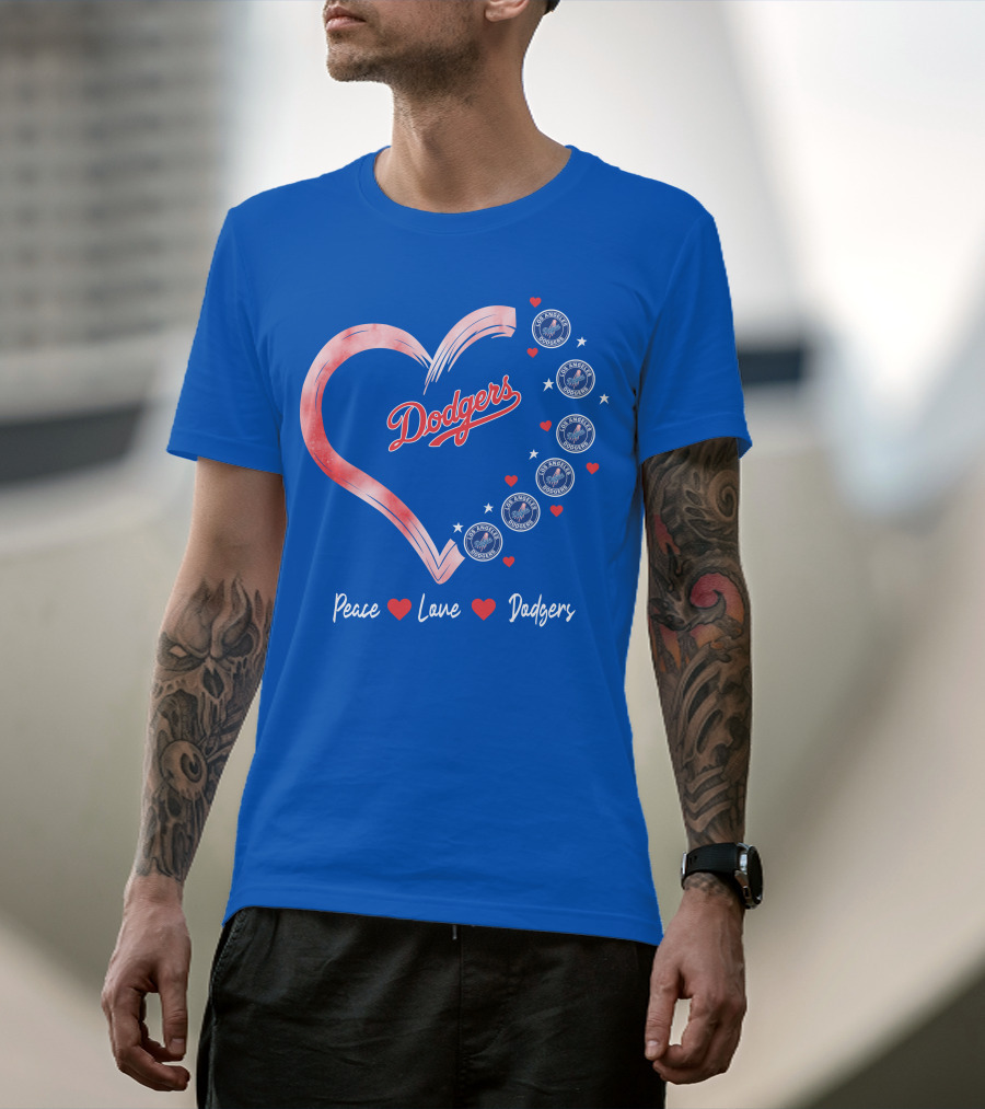 Peace Love Dodgers Heart Los Angeles Dodgers T-Shirt