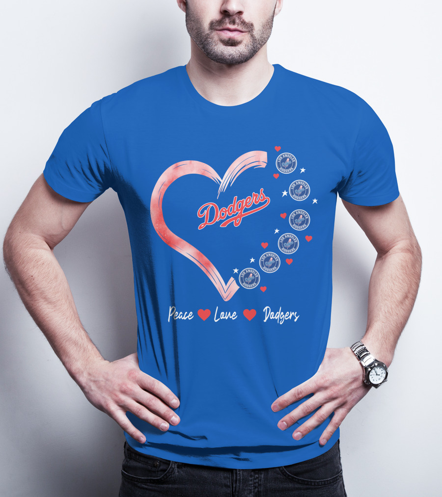Peace Love Dodgers Heart Los Angeles Dodgers T-Shirt
