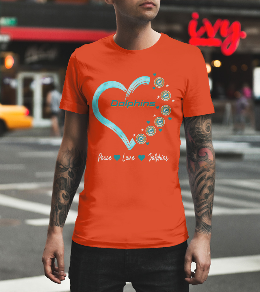 Peace Love Dolphins Heart Miami Dolphins T-Shirt