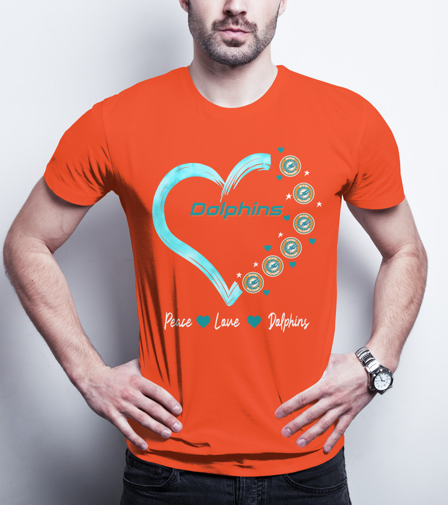 Peace Love Dolphins Heart Miami Dolphins T-Shirt
