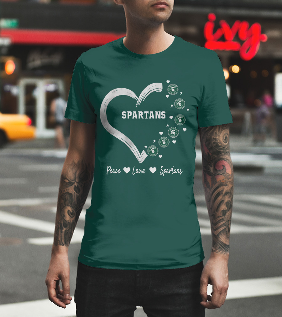 Peace Love Spartans Michigan State Spartans Heart T-Shirt