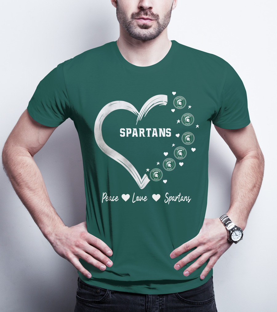 Peace Love Spartans Michigan State Spartans Heart T-Shirt