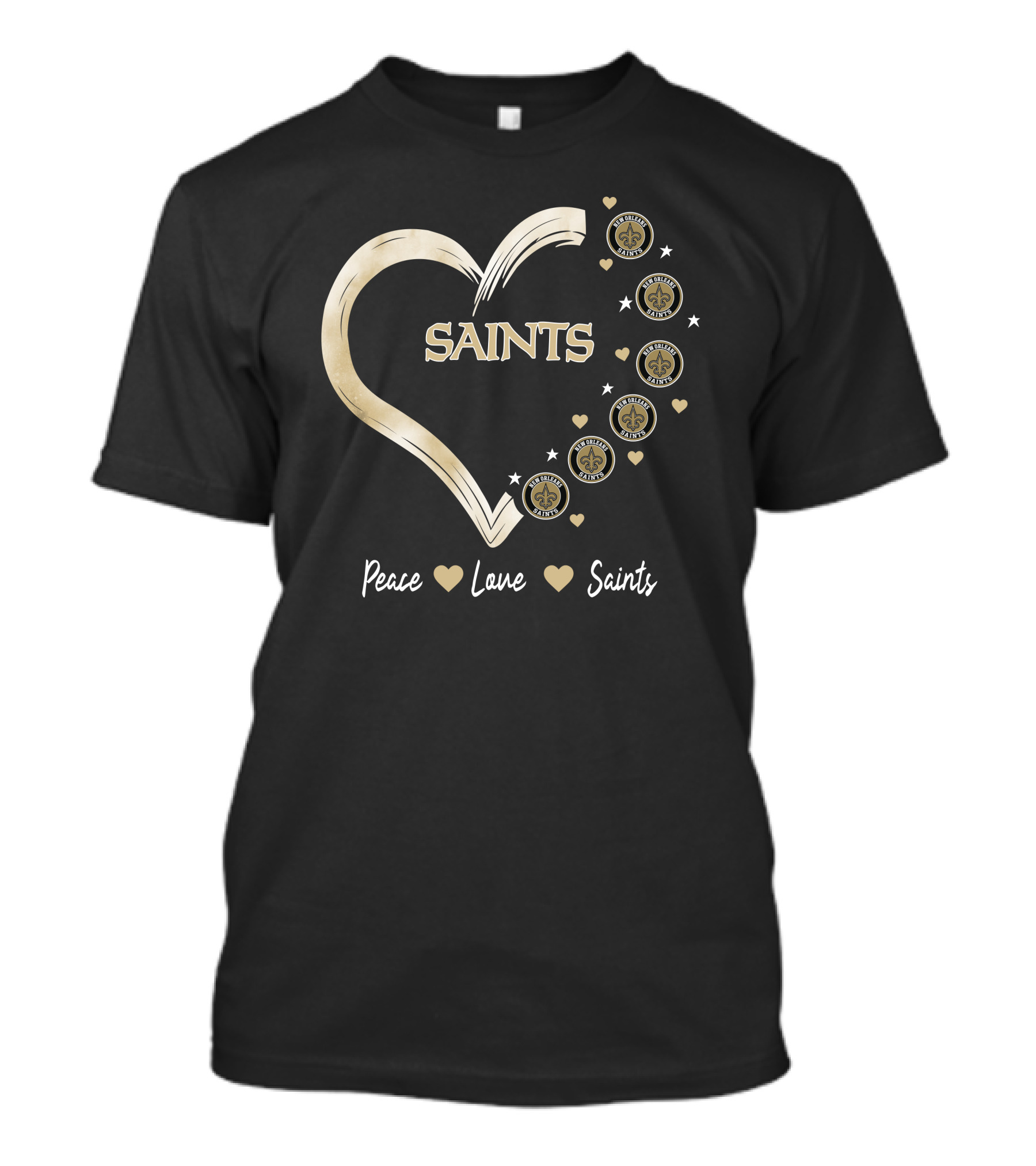 Peace Love Saints New Orleans Saints Fleur-de-Lis Heart T-Shirt