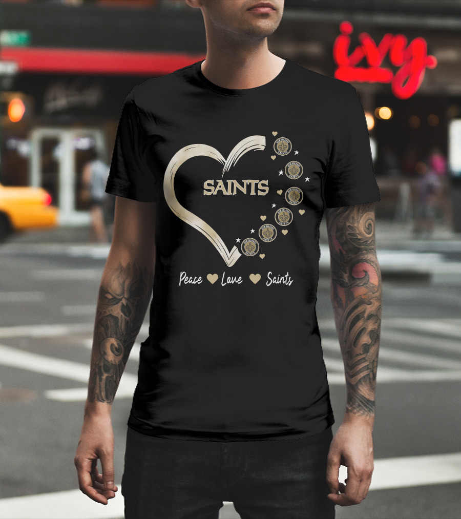 Peace Love Saints New Orleans Saints Fleur-de-Lis Heart T-Shirt