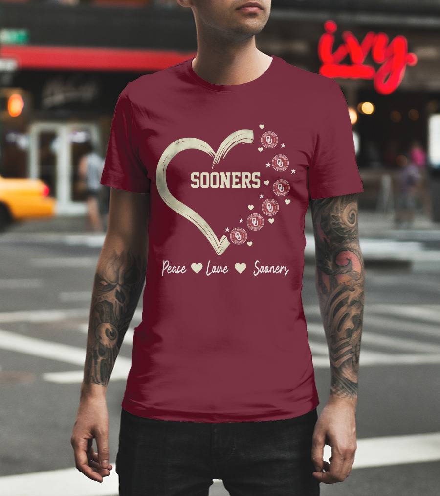 Peace Love Sooners Heart Design With OU T-Shirt