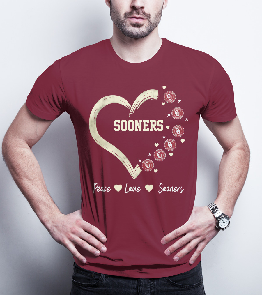 Peace Love Sooners Heart Design With OU T-Shirt
