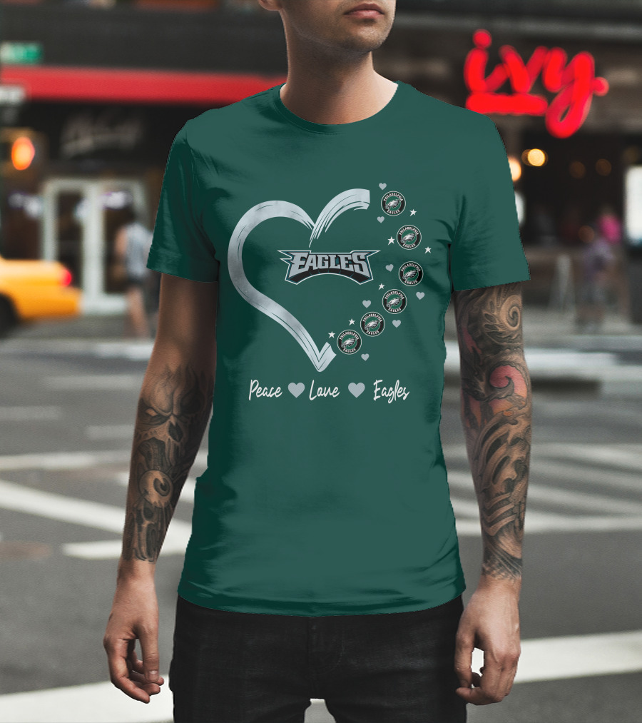 Peace Love Eagles Philadelphia Eagles Logos Heart T-Shirt