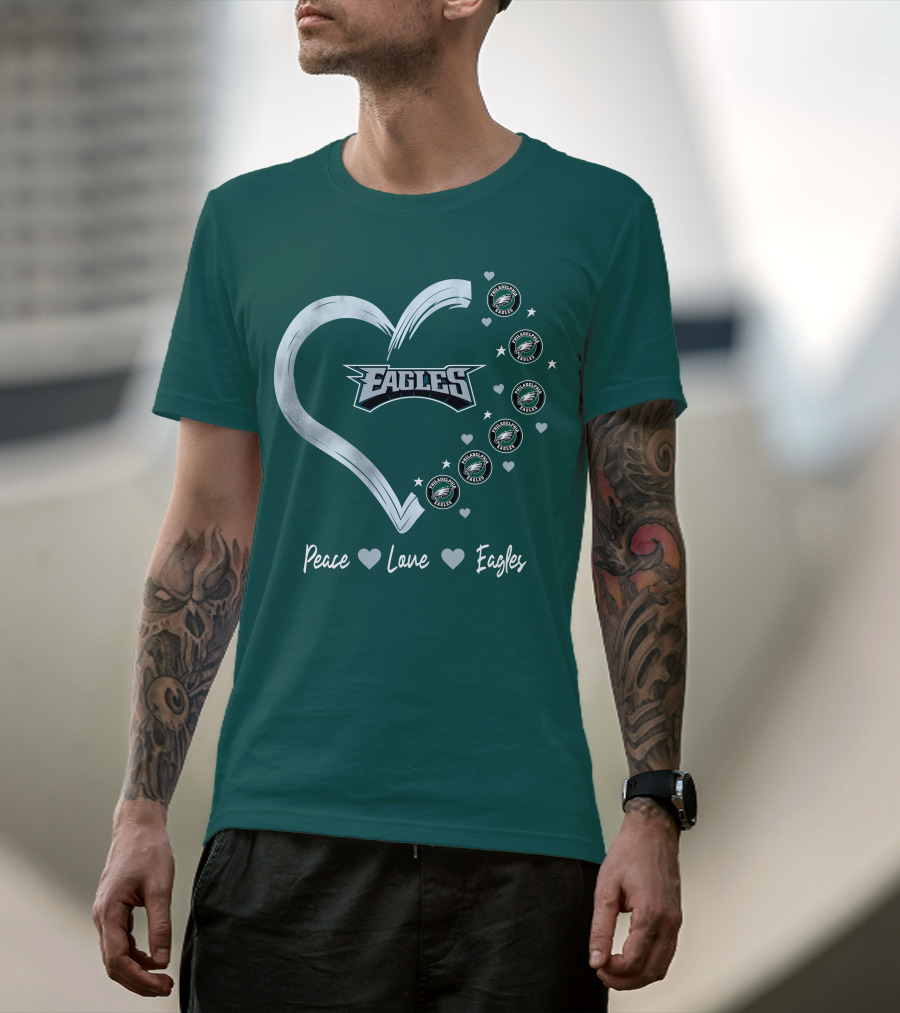 Peace Love Eagles Philadelphia Eagles Logos Heart T-Shirt