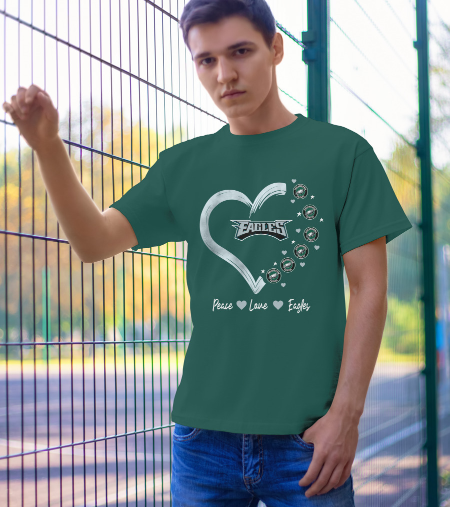 Peace Love Eagles Philadelphia Eagles Logos Heart T-Shirt