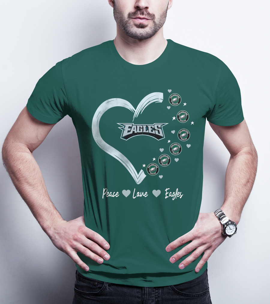 Peace Love Eagles Philadelphia Eagles Logos Heart T-Shirt