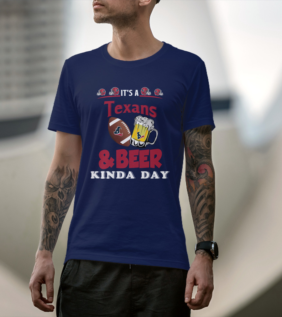 Houston Texans And Beer Football Fan Day With Helmets And Mug Icons T-Shirt