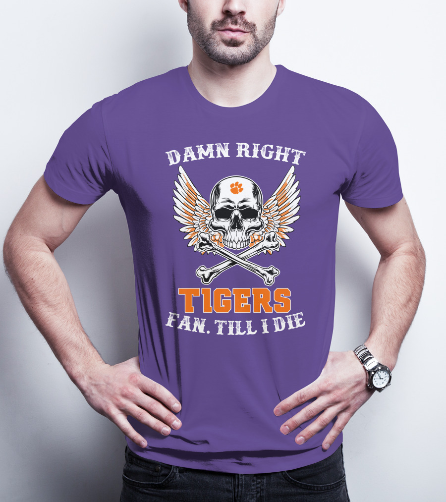 Damn Right Tigers Fan Till I Die Skull Wings T-Shirt
