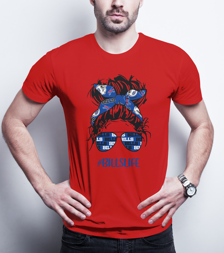 Buffalo Bills Billslife Messy Bun Headband Glasses Girl T-Shirt