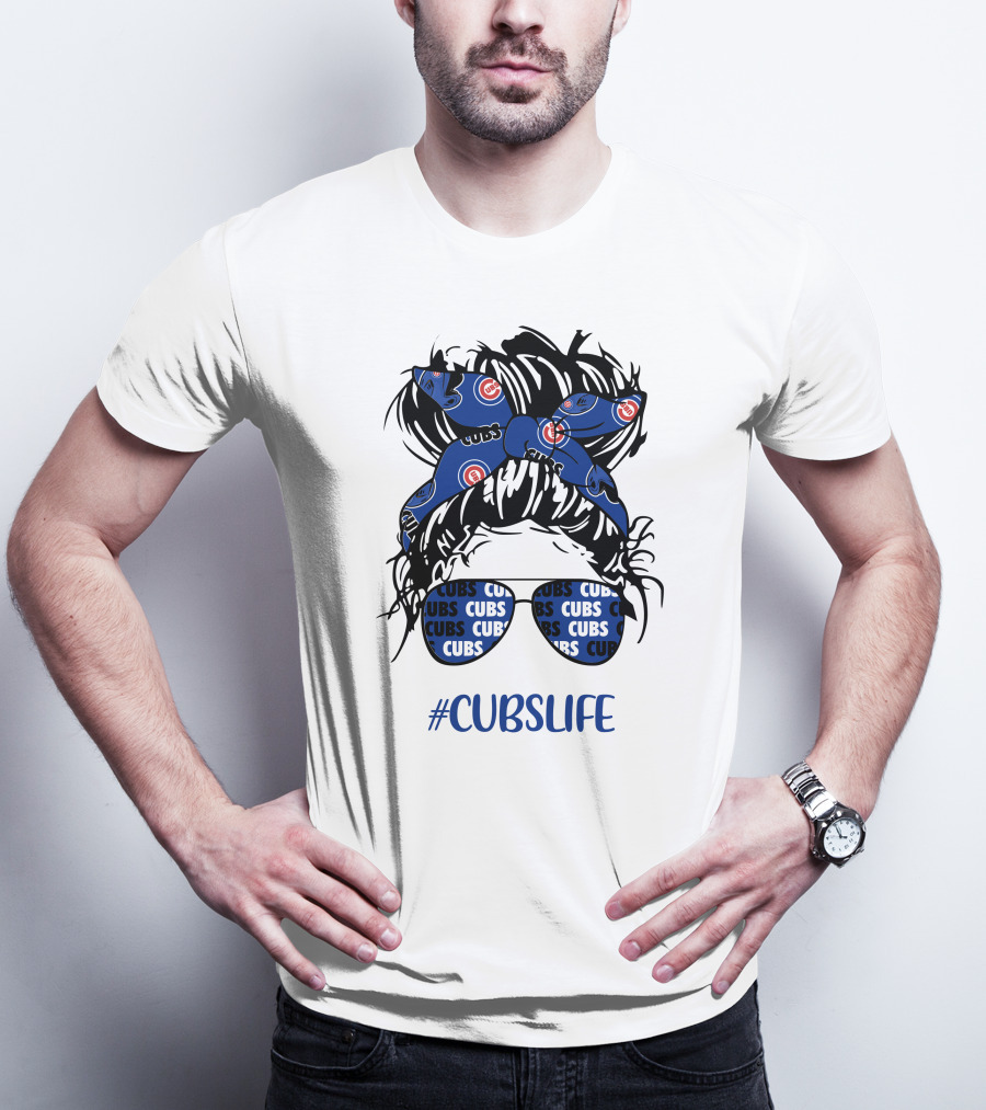 Chicago Cubs Messy Bun Girl Headband Glasses #CUBSLIFE T-Shirt