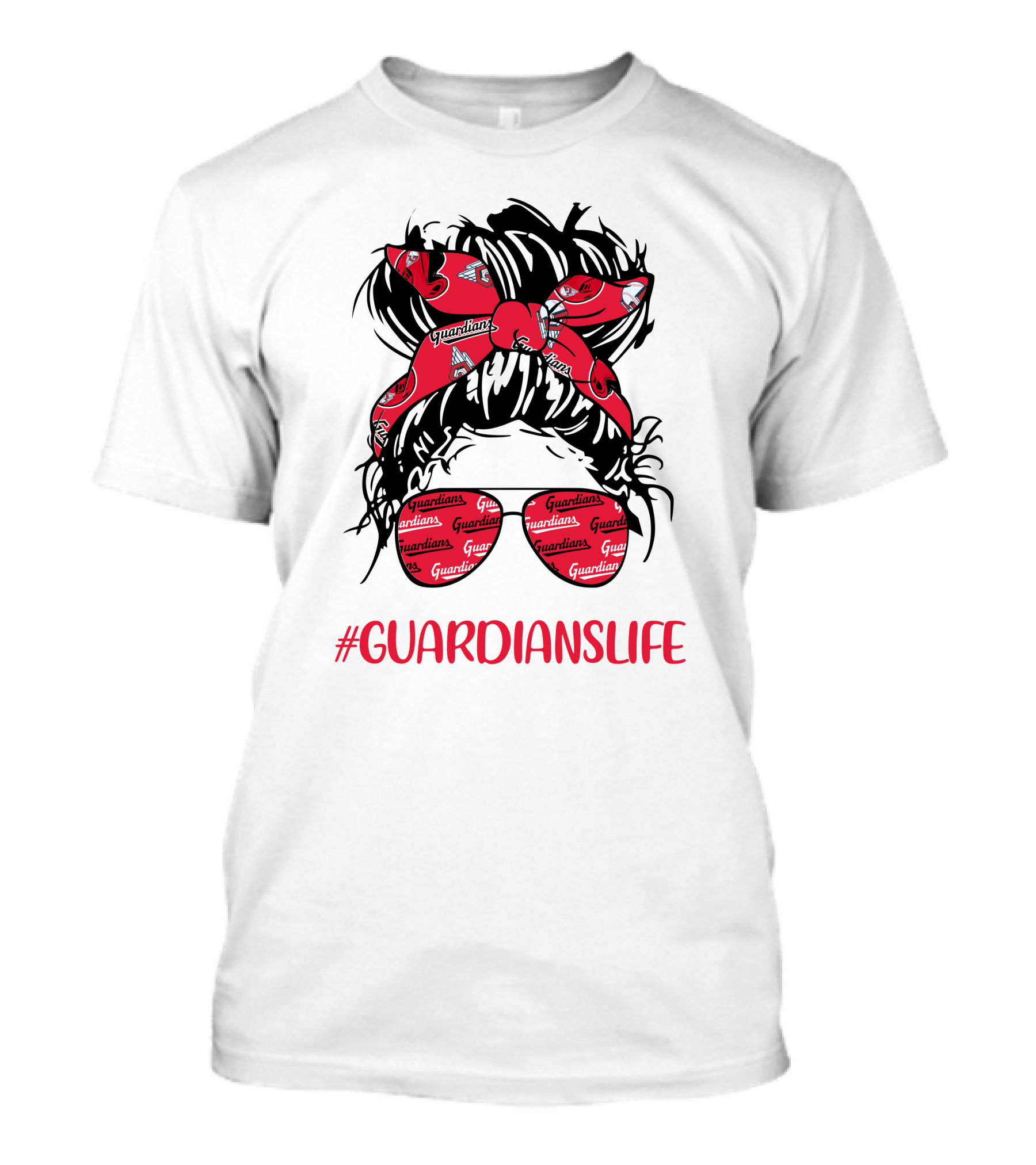 Cleveland Guardians Life Messy Bun Girl Headband Glasses #GuardiansLife T-Shirt