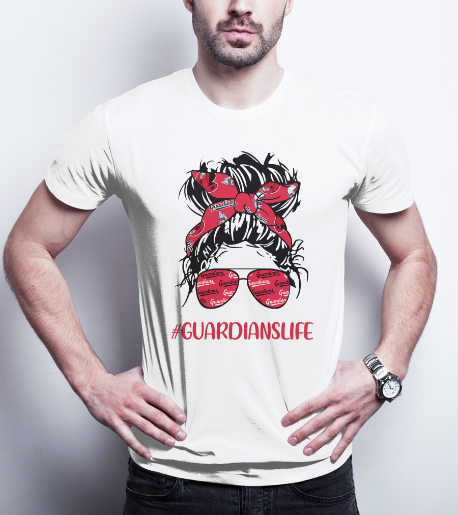 Cleveland Guardians Life Messy Bun Girl Headband Glasses #GuardiansLife T-Shirt