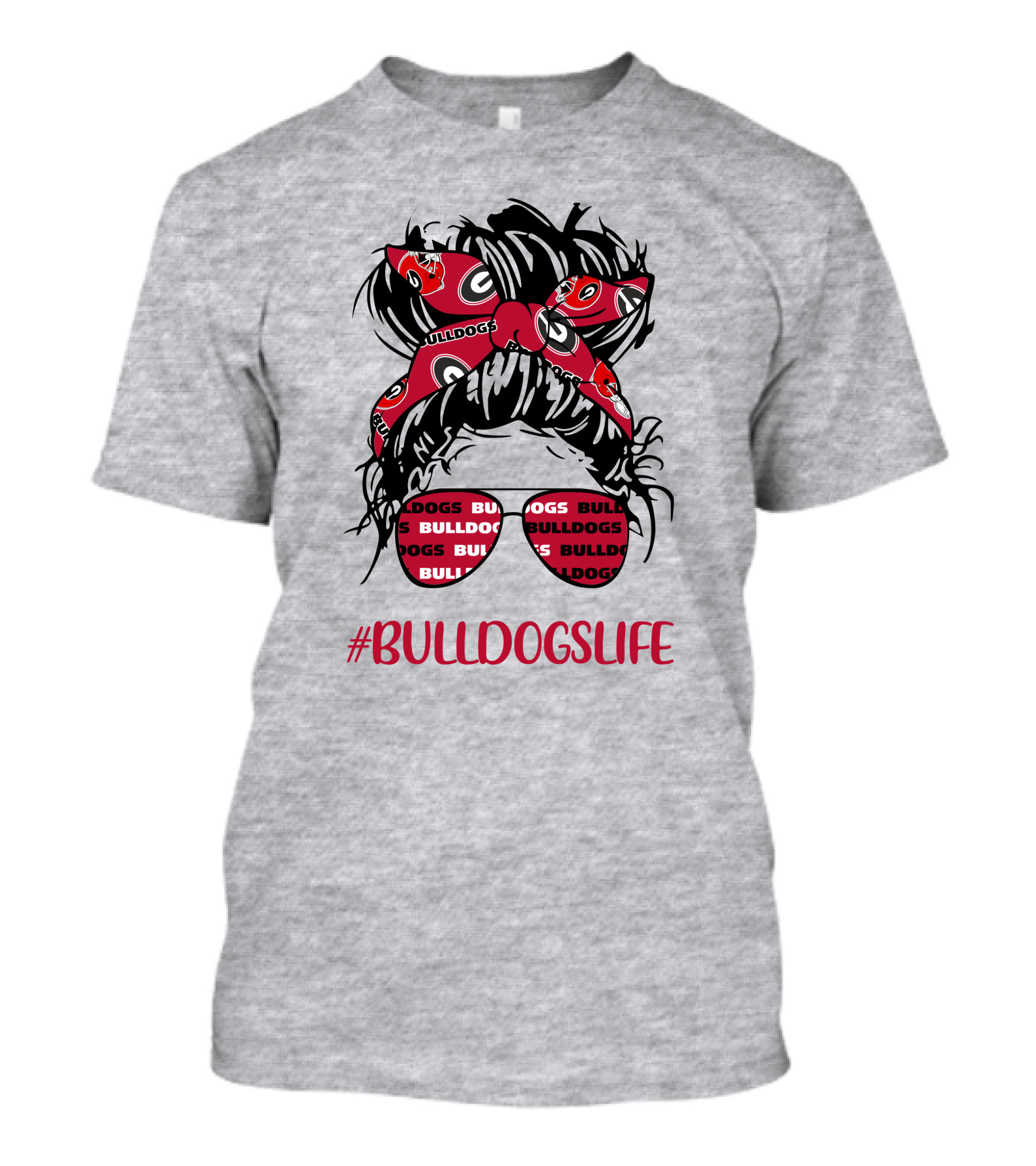 BULLDOGSLIFE Georgia Bulldogs Messy Bun Headband Glasses Girl T-Shirt