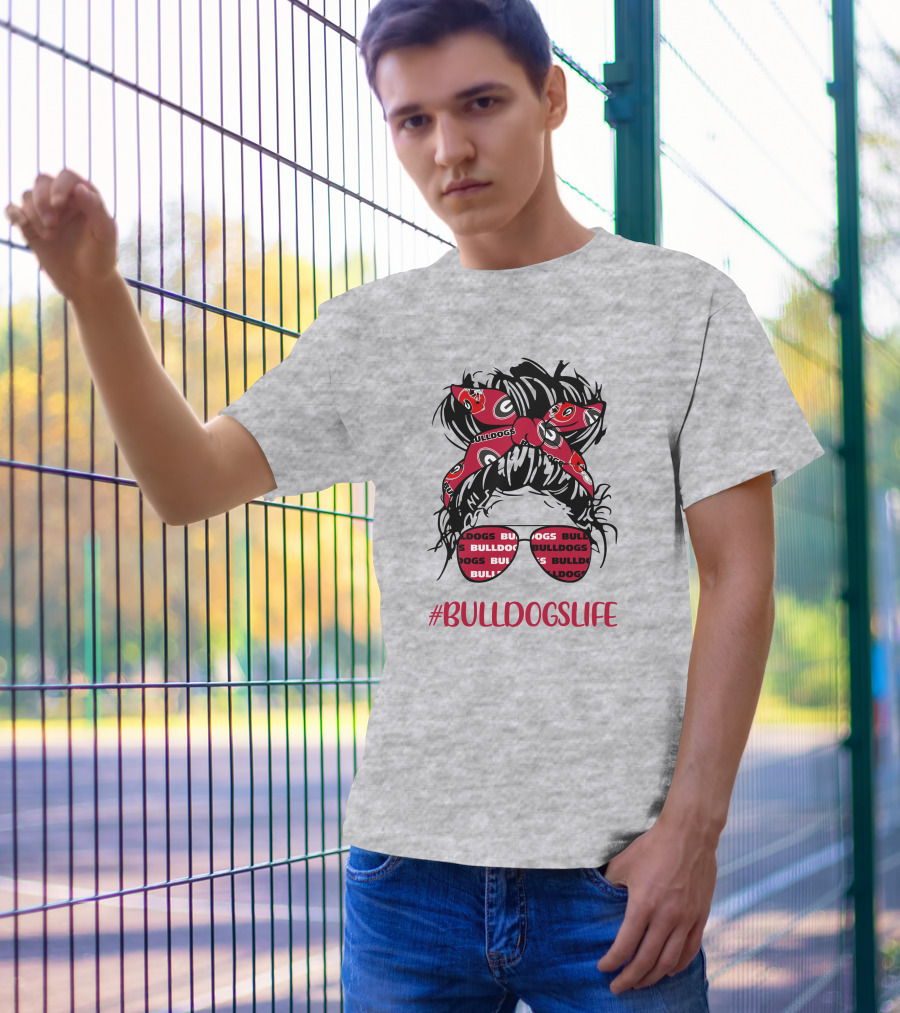 BULLDOGSLIFE Georgia Bulldogs Messy Bun Headband Glasses Girl T-Shirt