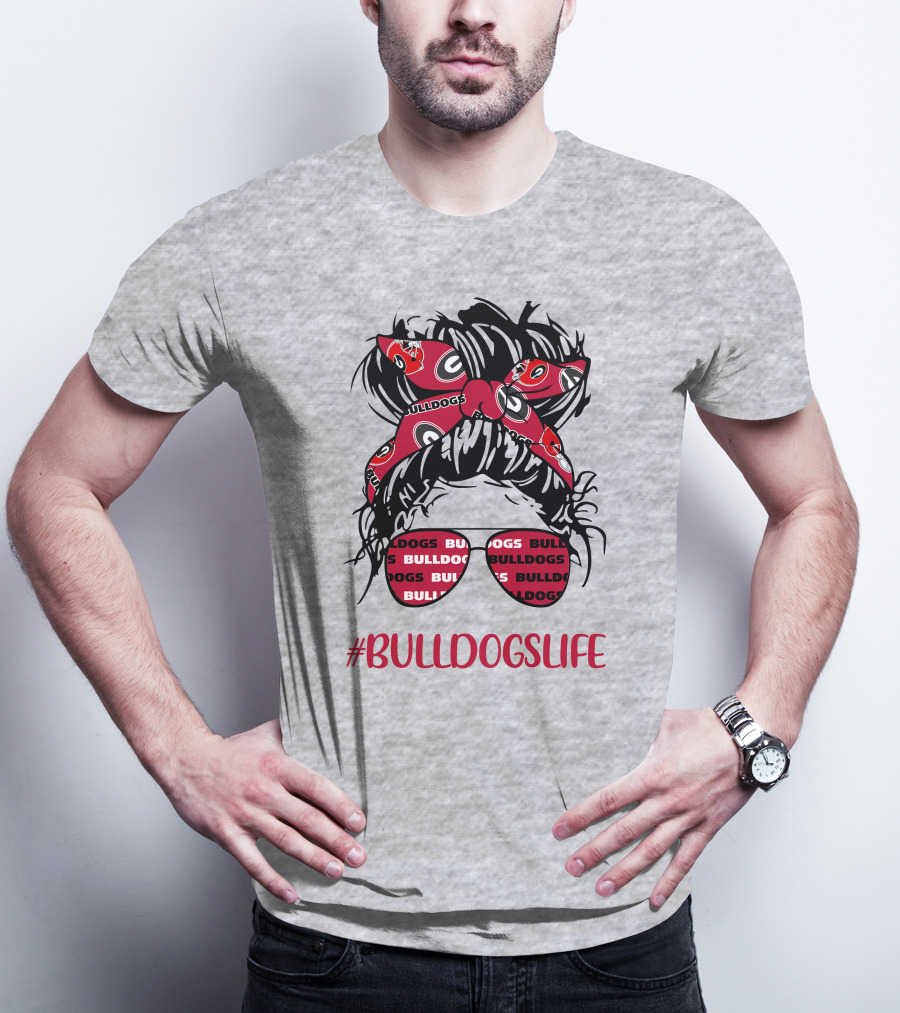 BULLDOGSLIFE Georgia Bulldogs Messy Bun Headband Glasses Girl T-Shirt