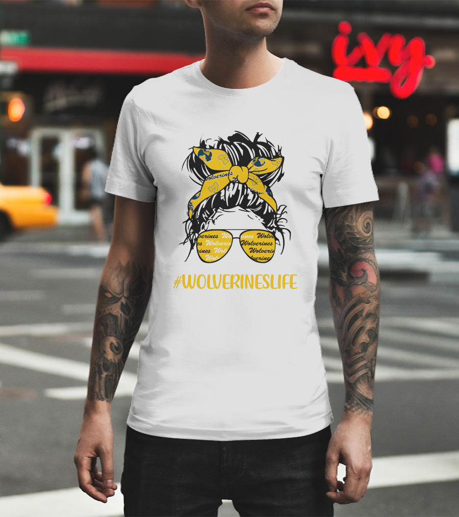 #Wolverineslife Messy Bun Girl With Headband And Glasses T-Shirt