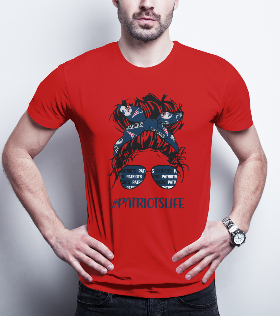 PATRIOTSLIFE New England Patriots Messy Bun Girl Headband Glasses T-Shirt