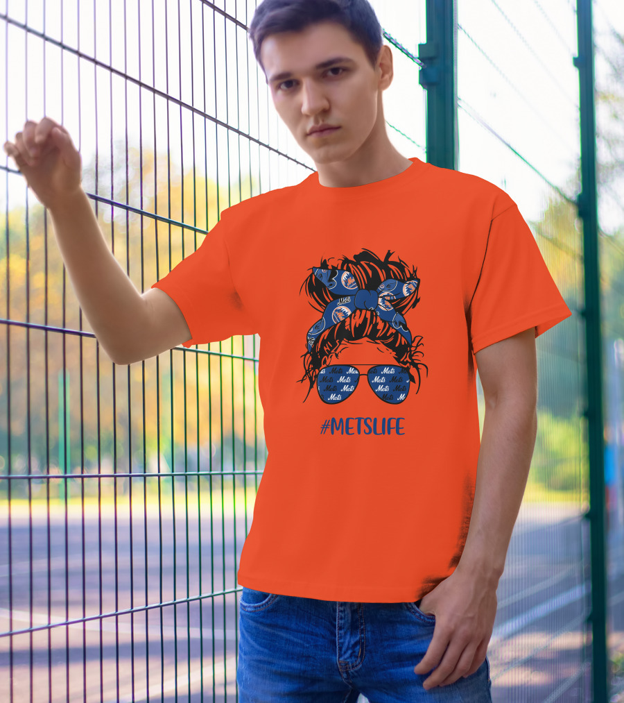 New York Mets Life Messy Bun Girl Headband Glasses #MetsLife T-Shirt