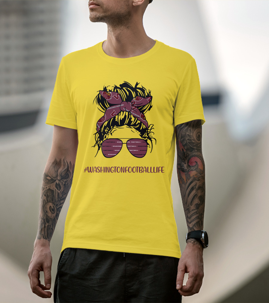 WashingtonFootballLife Messy Bun Girl With Team Headband And Glasses T-Shirt