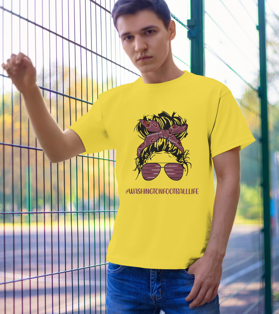 WashingtonFootballLife Messy Bun Girl With Team Headband And Glasses T-Shirt