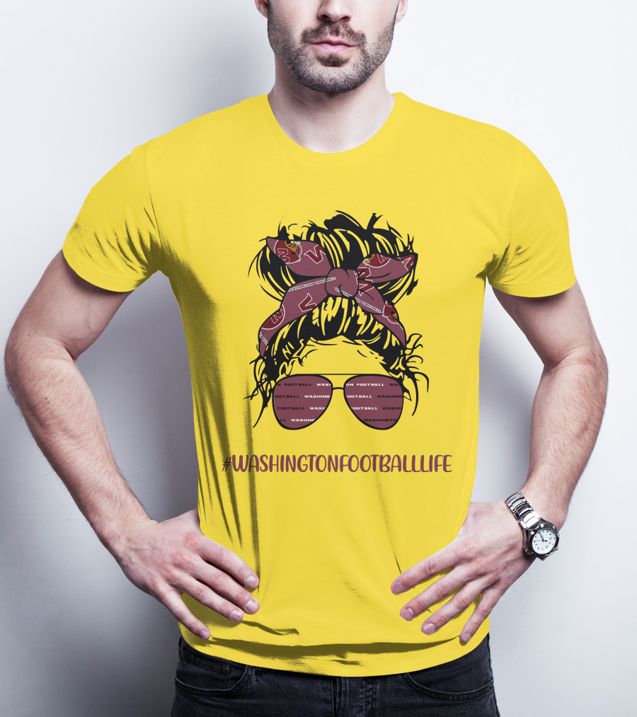 WashingtonFootballLife Messy Bun Girl With Team Headband And Glasses T-Shirt