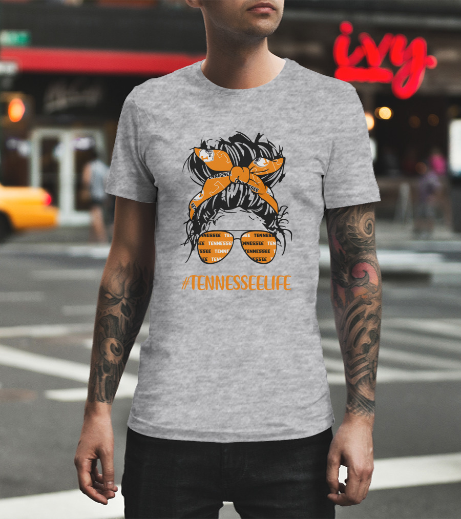 TennesseeLife Tennessee Volunteers Messy Bun Girl Headband Glasses T-Shirt