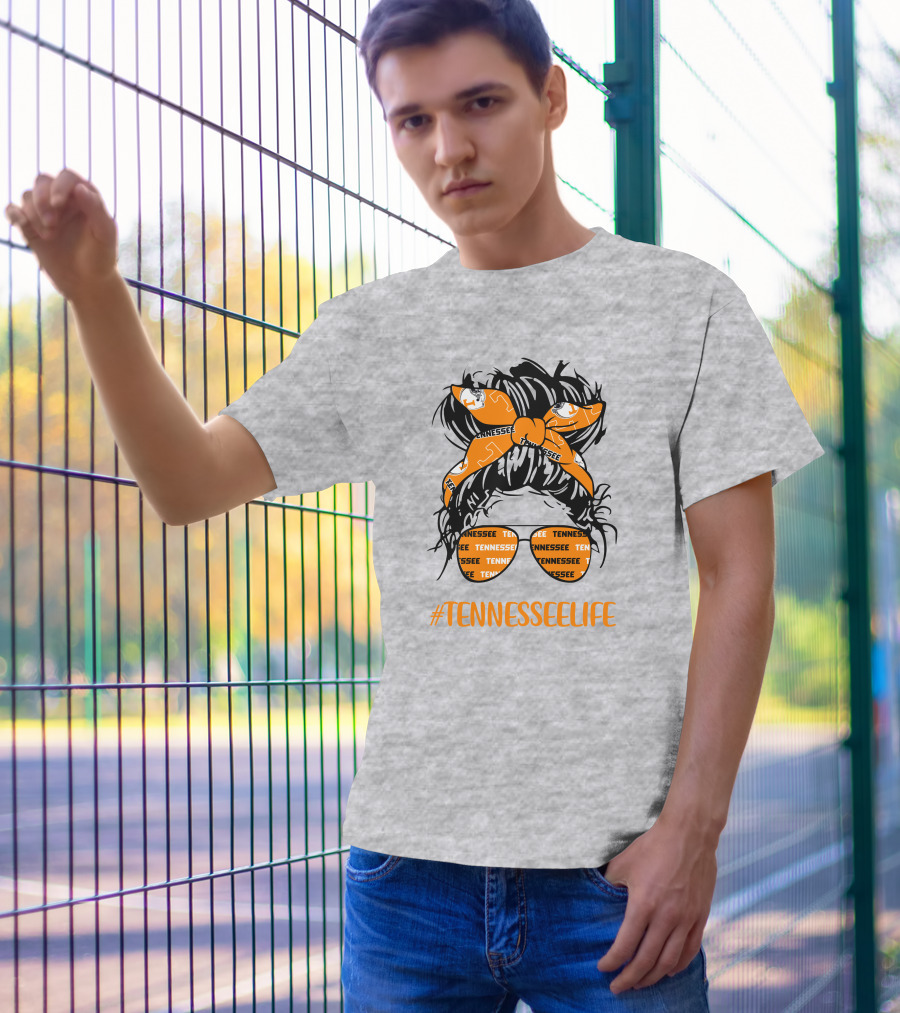 TennesseeLife Tennessee Volunteers Messy Bun Girl Headband Glasses T-Shirt