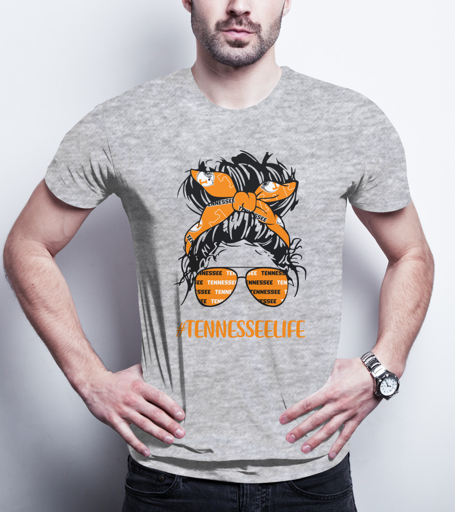 TennesseeLife Tennessee Volunteers Messy Bun Girl Headband Glasses T-Shirt