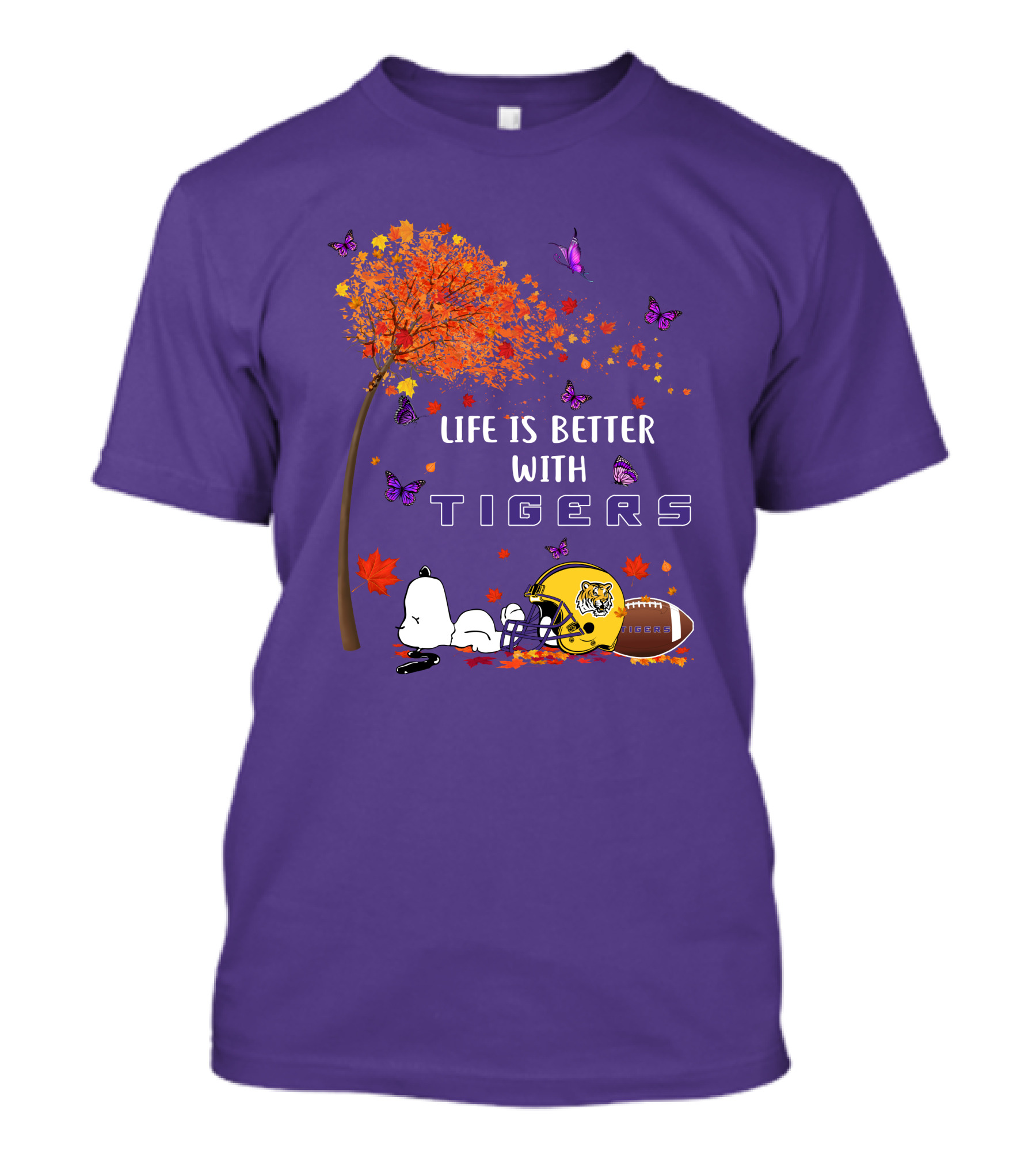 Life Is Better With Tigers Football Leaves Butterflies Helmet T-Shirt