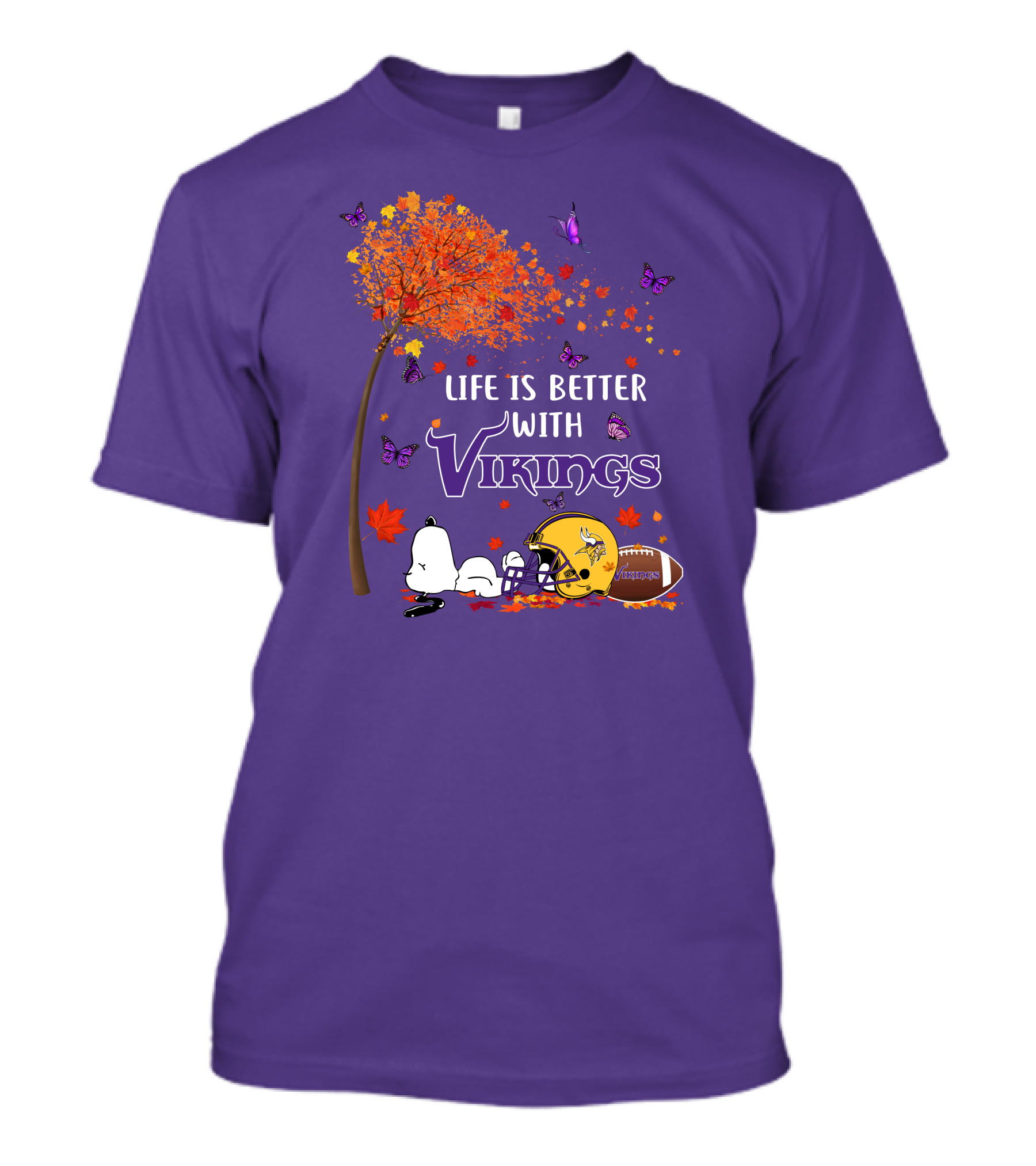 Life Is Better With Vikings Football And Autumn Leaves T-Shirt