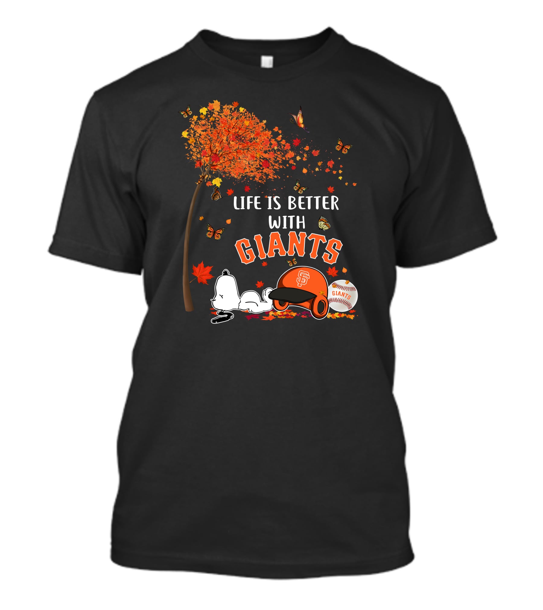 Life Is Better With Giants Snoopy Fall Leaves Baseball Cap T-Shirt