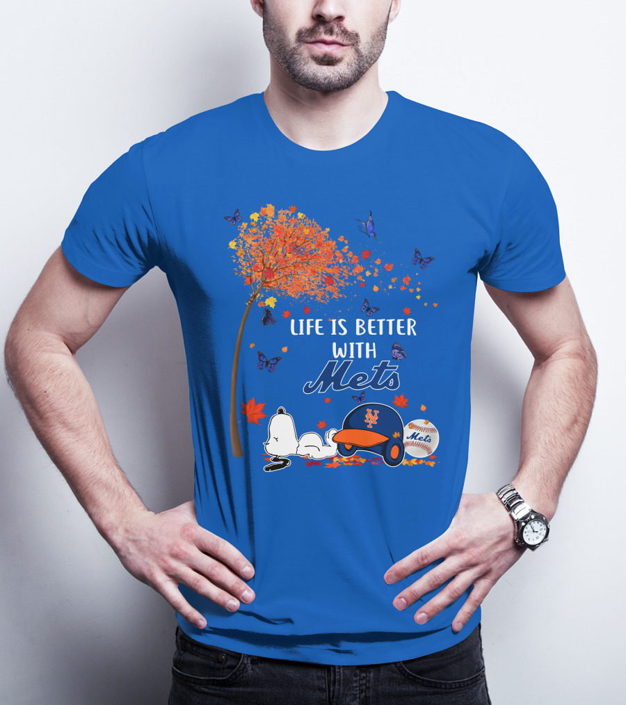 Life Is Better With Mets Autumn Baseball Joy And Cartoon Charm T-Shirt