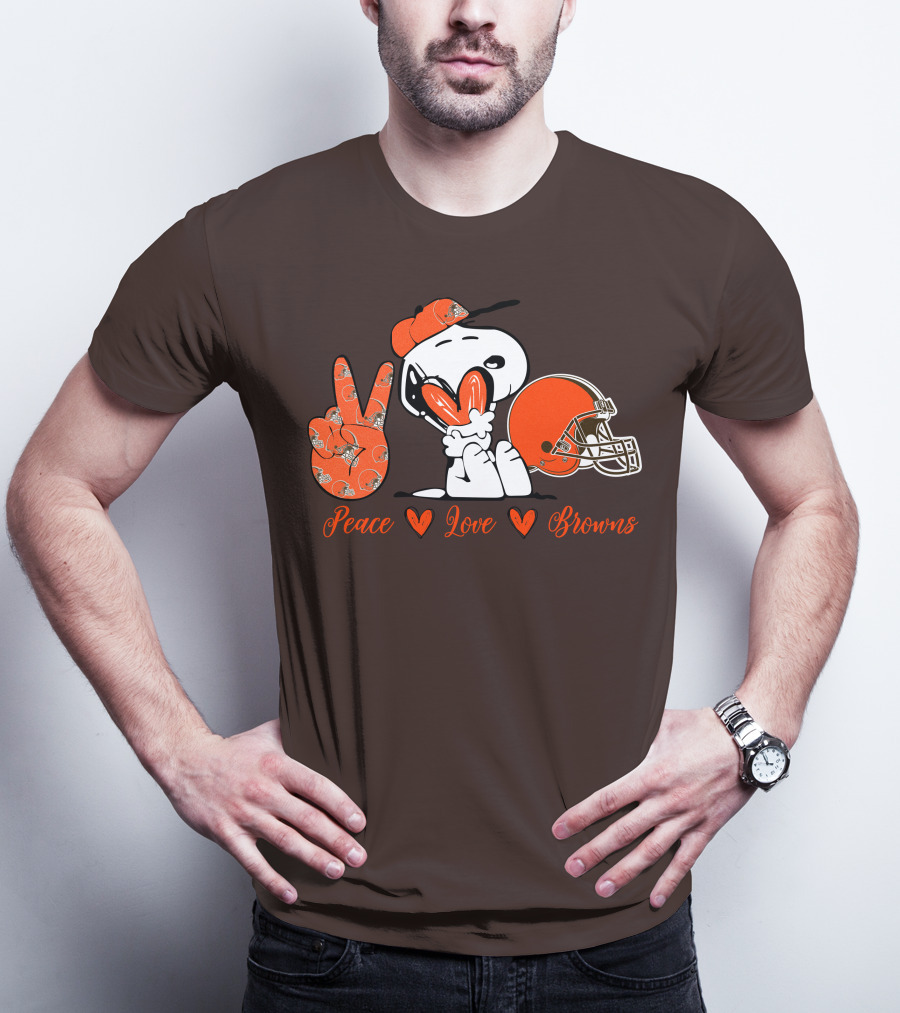 Peace Love Browns Snoopy Cleveland Browns Helmet T-Shirt