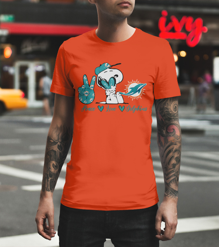 Peace Love Miami Dolphins Snoopy Fan T-Shirt