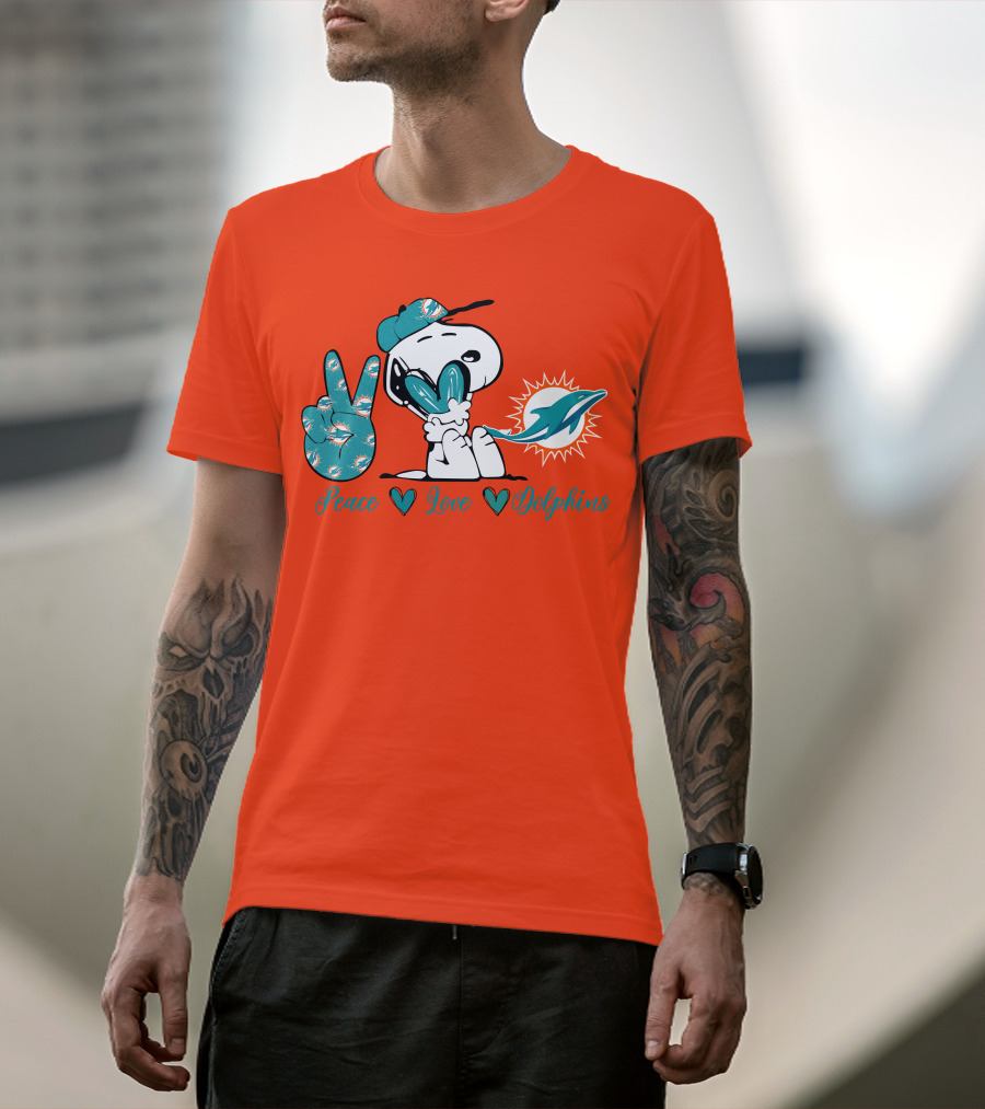 Peace Love Miami Dolphins Snoopy Fan T-Shirt