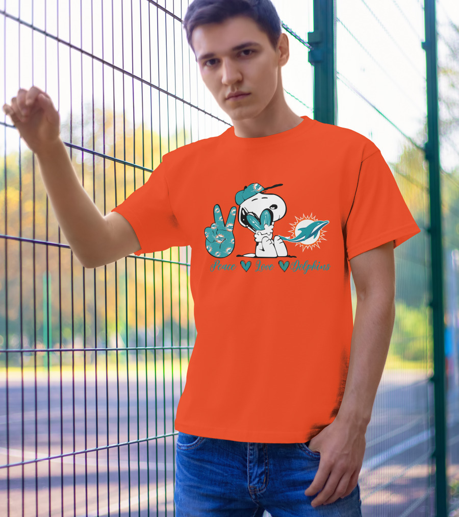 Peace Love Miami Dolphins Snoopy Fan T-Shirt