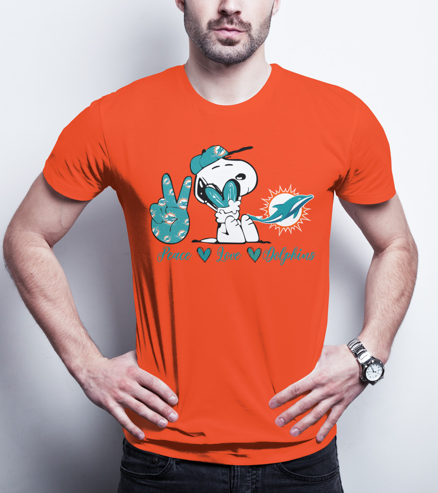 Peace Love Miami Dolphins Snoopy Fan T-Shirt